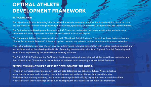 Optimal Athlete Development Framework launched | Swimming News | Aquatics GB